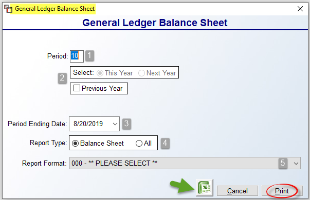 General Ledger Reports > Balance Sheet – RollMaster
