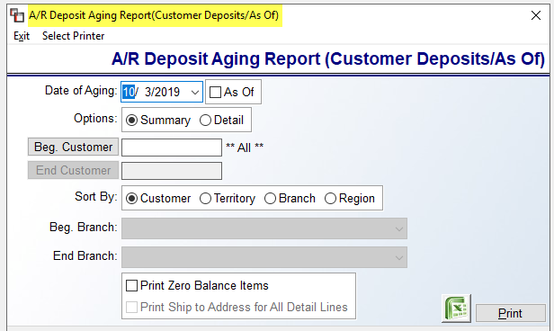 Customer Deposit Agings – Broadlume ERP