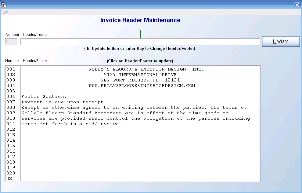 System Maintenance > Document Maintenance > Invoice Header Maintenance ...