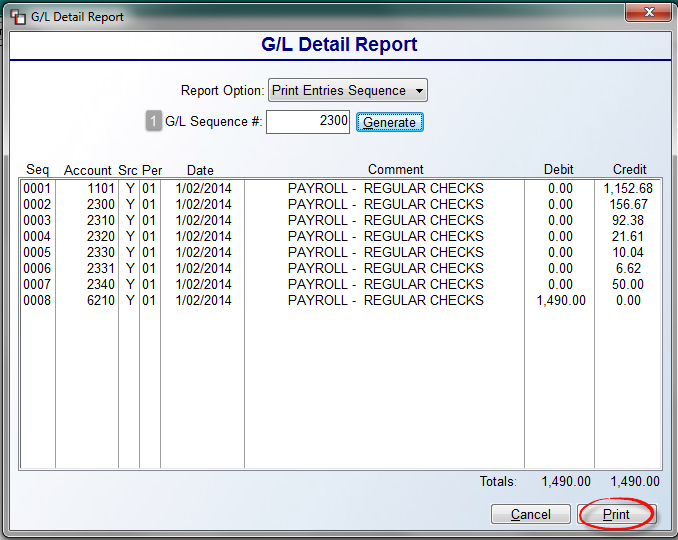 General Ledger > General Ledger Reports > Print Account Detail Report ...